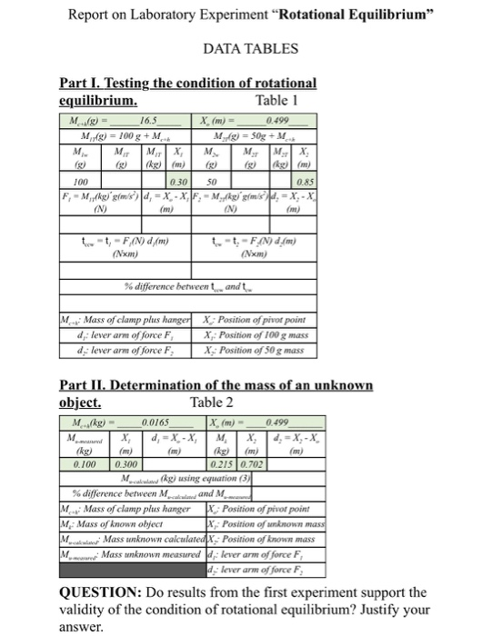 Report on Laboratory Experiment “Rotational | Chegg.com