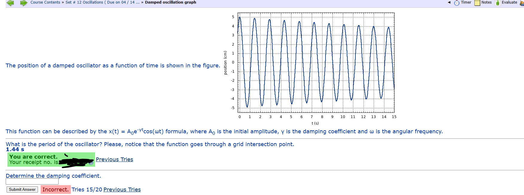 Solved The position of a damped oscillator as a function of | Chegg.com