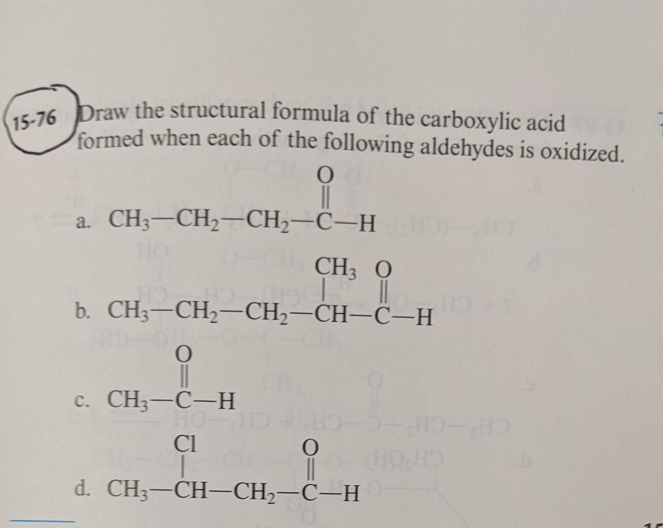Solved 15-76 Draw the structural formula of the carboxylic | Chegg.com