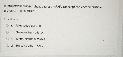 Solved In prokaryotic transcription, a single mRNA | Chegg.com