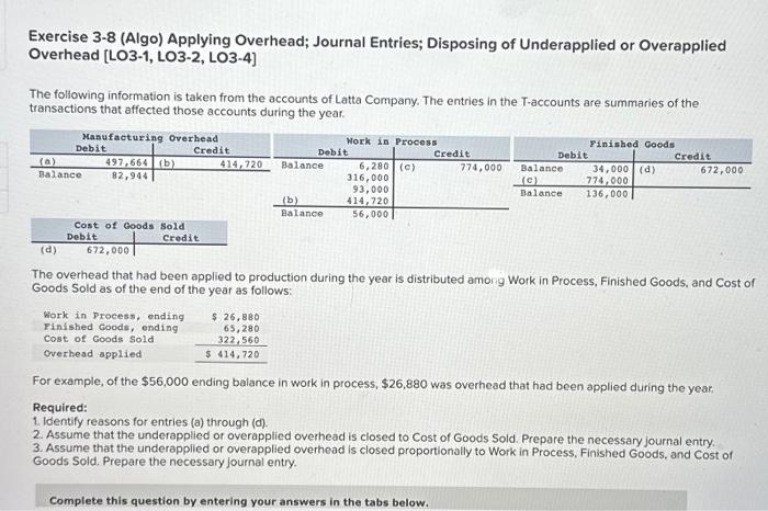 Solved Exercise 3-8 (Algo) Applying Overhead; Journal | Chegg.com