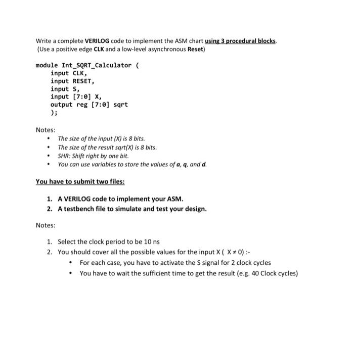 Solved Write a complete VERILOG code to implement the ASM | Chegg.com