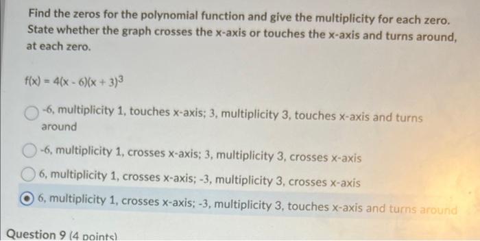 Solved Find the zeros for the polynomial function and give | Chegg.com