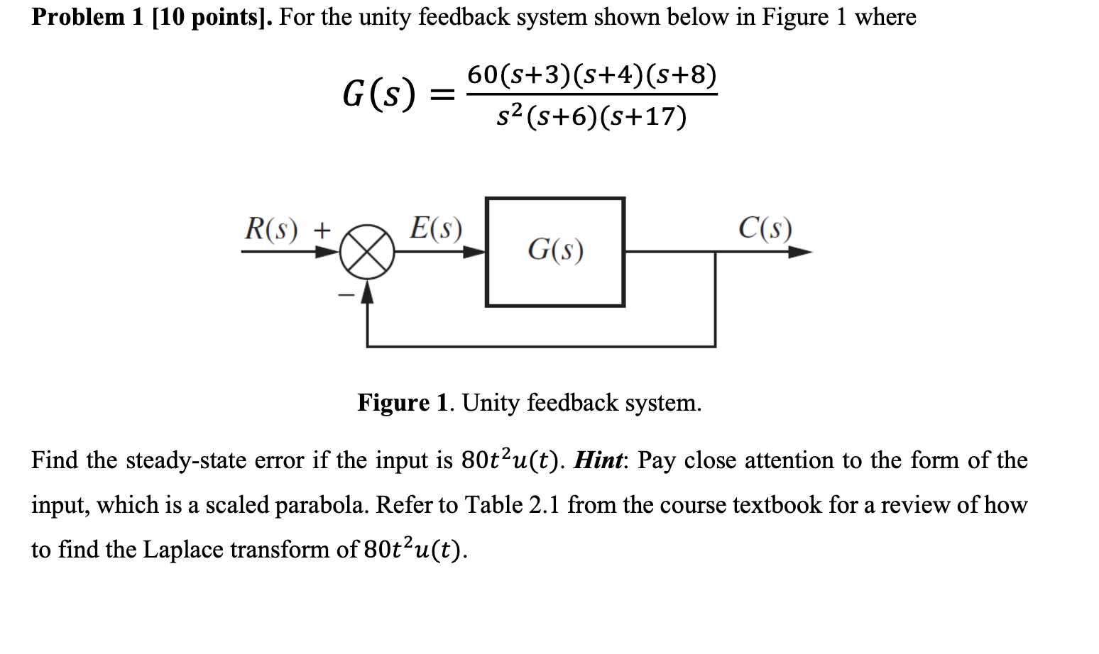 Solved Problem 1 [10 ﻿points]. ﻿For the unity feedback | Chegg.com