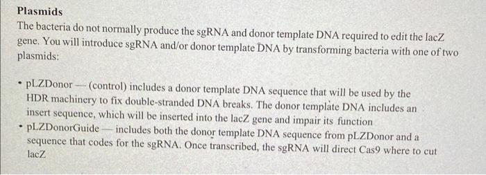 Solved Table Experimental samples. Sample Bacteria Plasmids | Chegg.com