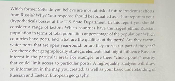 Which former SSRS do you believe are most at risk of | Chegg.com