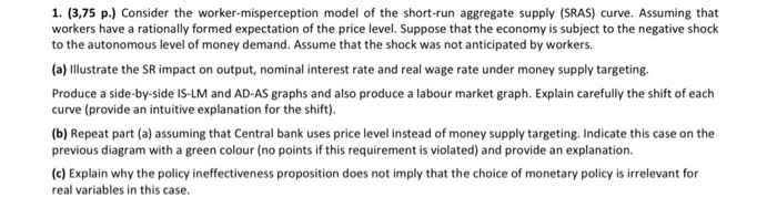 Solved 1. (3,75 p.) Consider the worker-misperception model | Chegg.com