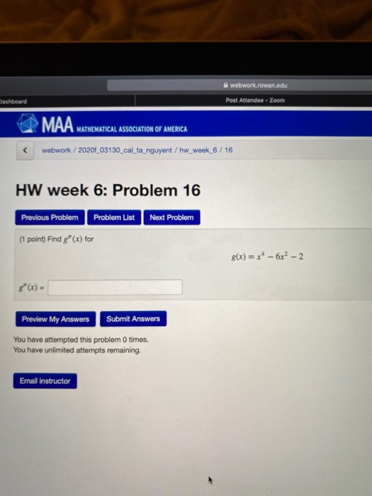 Solved webwork.rowan.edu Dashboard Post Attendee - Zoom MAA | Chegg.com