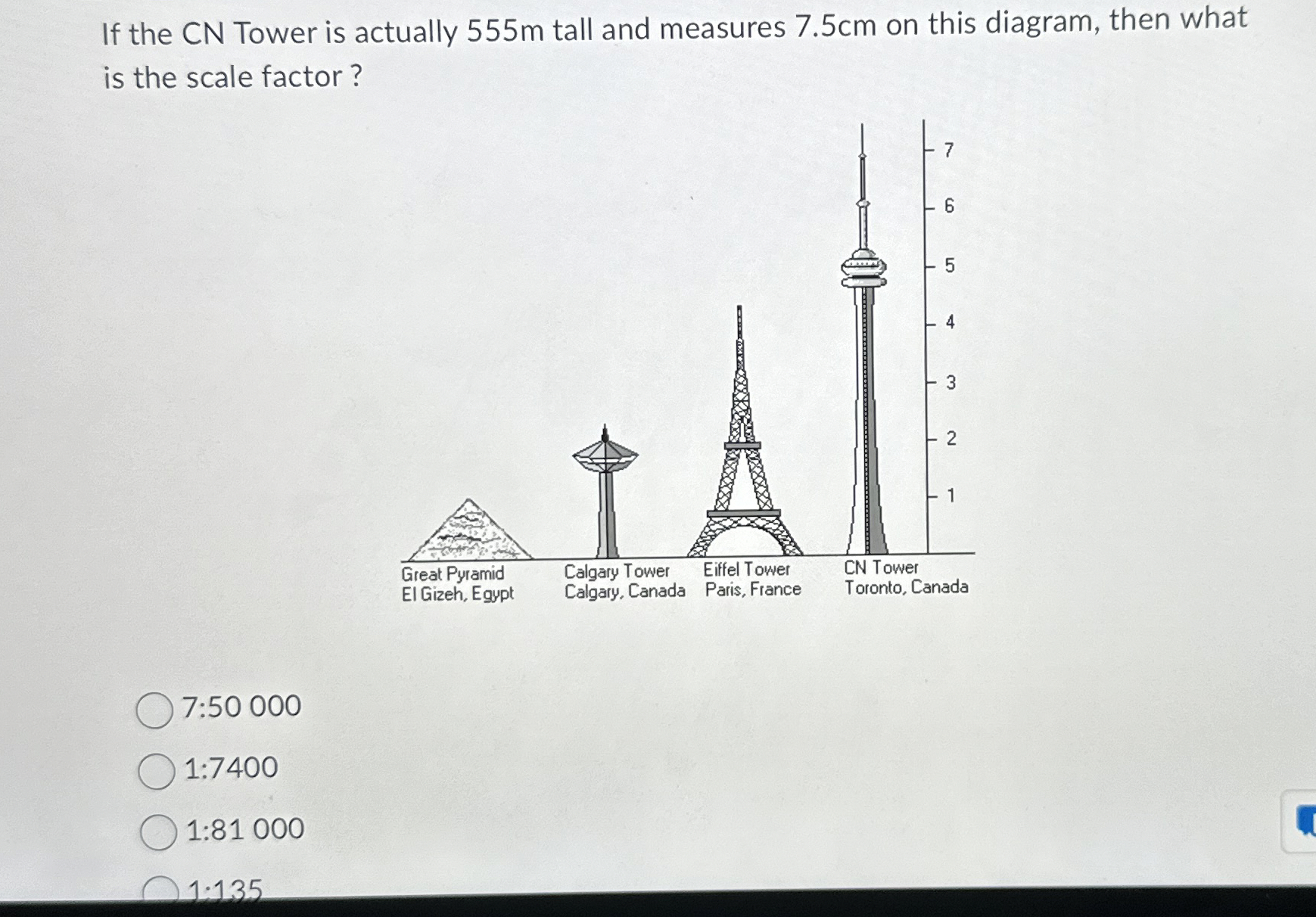 Solved If the CN Tower is actually 555 ﻿m tall and measures | Chegg.com