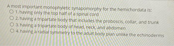 Solved A most important monophyletic synapomorphy for the | Chegg.com