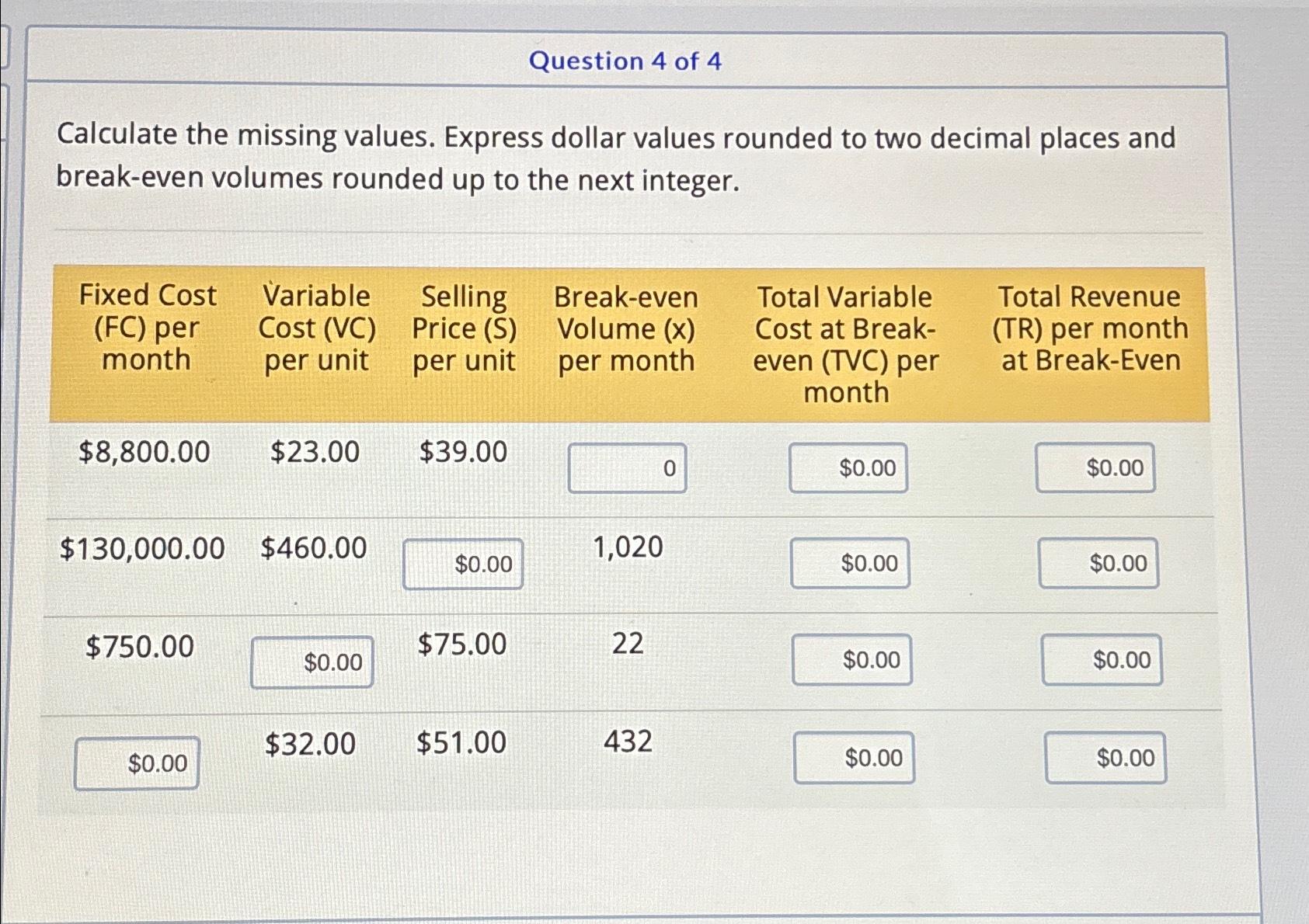 Solved Question 4 ﻿of 4Calculate the missing values. Express | Chegg.com