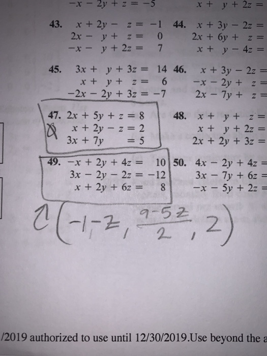 Solved x 2y Z 5 X Y 43 X 2y Z 1 44 Chegg