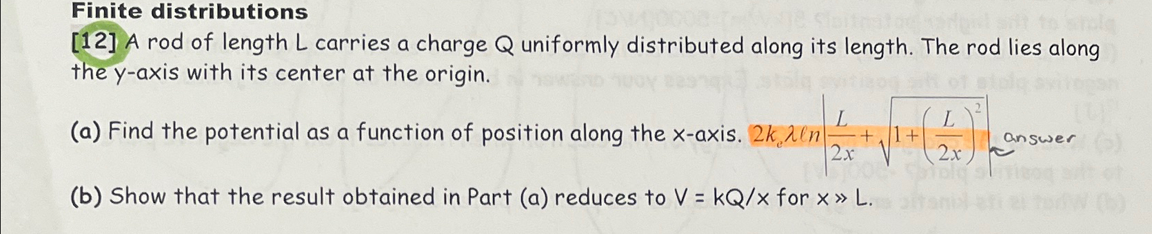 Solved Finite distributions[12] ﻿A rod of length L ﻿carries | Chegg.com
