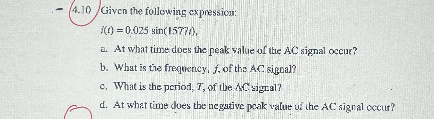Solved 4.10 ﻿Given the following | Chegg.com