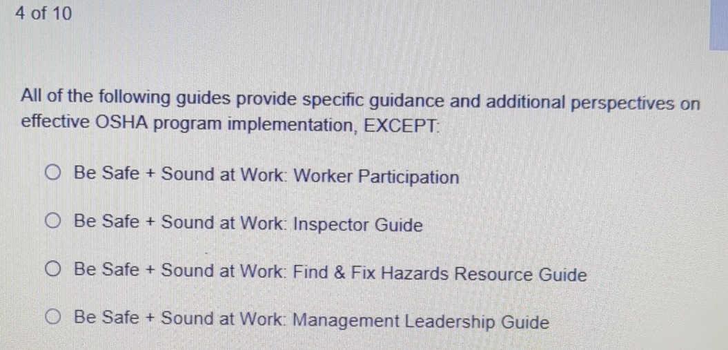 Solved 4 ﻿of 10All of the following guides provide specific | Chegg.com