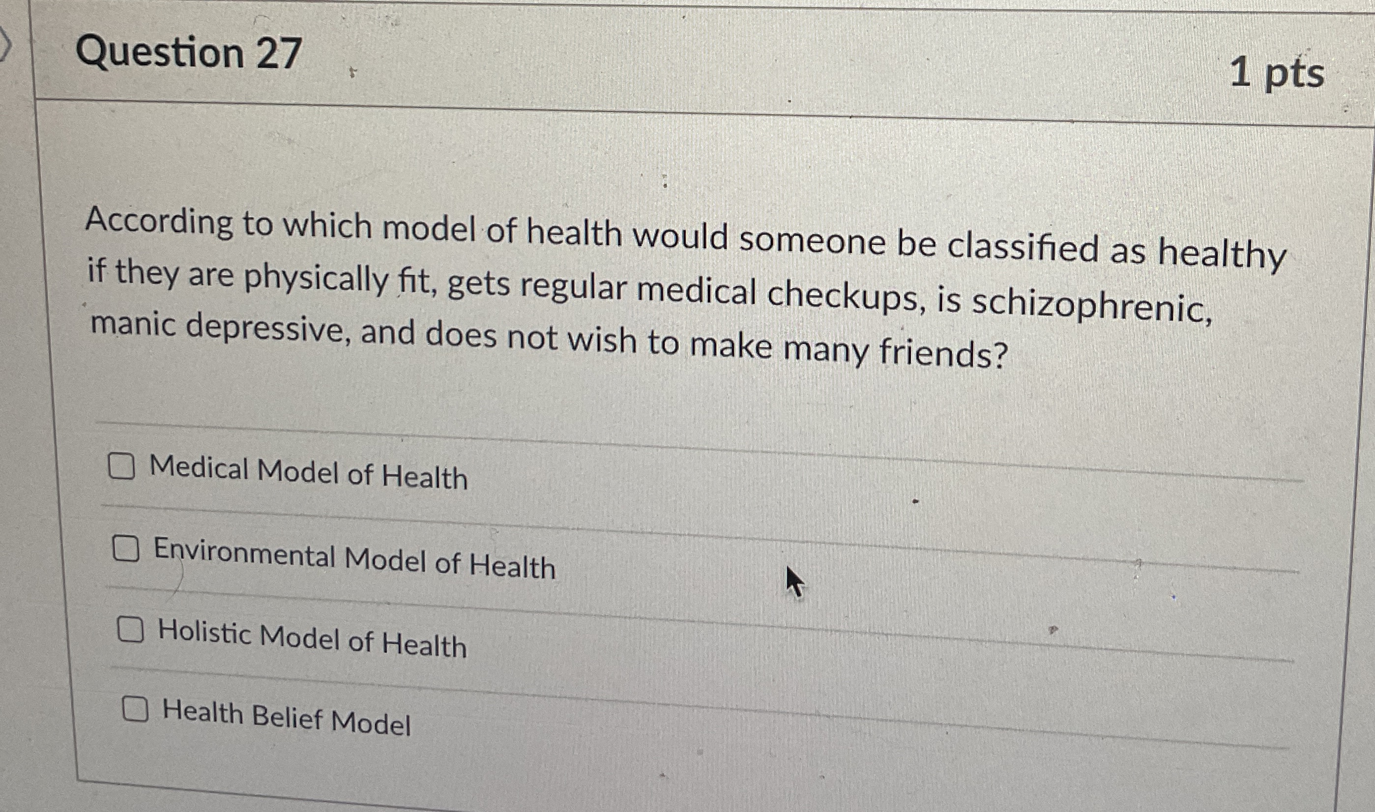 Solved Question 271 ﻿ptsAccording to which model of health | Chegg.com