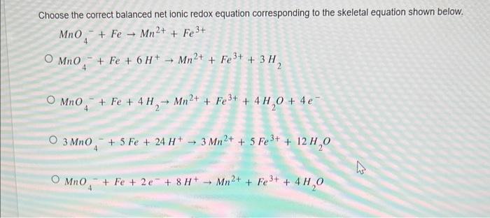 Solved Choose the correct balanced net ionic redox equation | Chegg.com