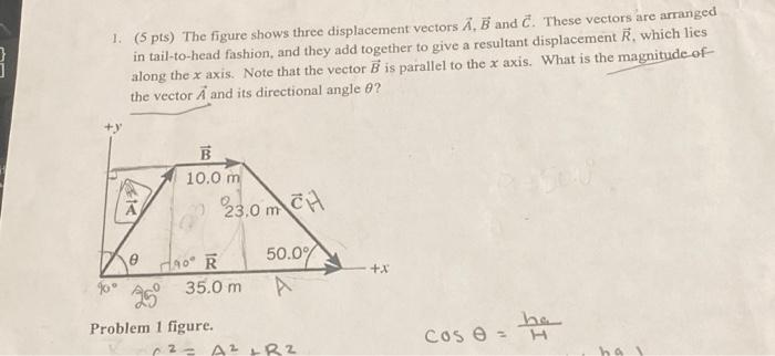 Solved 1. (5 pts) The figure shows three displacement | Chegg.com