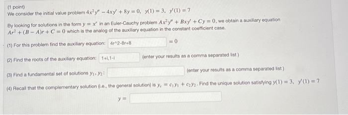 Solved (1 point) We consider the initial value problem | Chegg.com