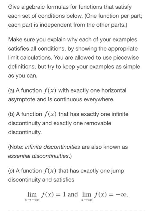 Solved Give algebraic formulas for functions that satisfy | Chegg.com