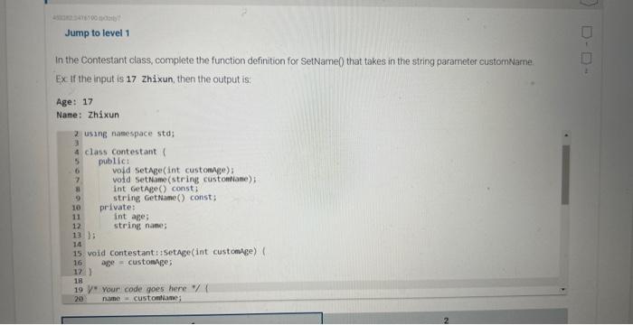Solved In the Contestant class, complete the function | Chegg.com