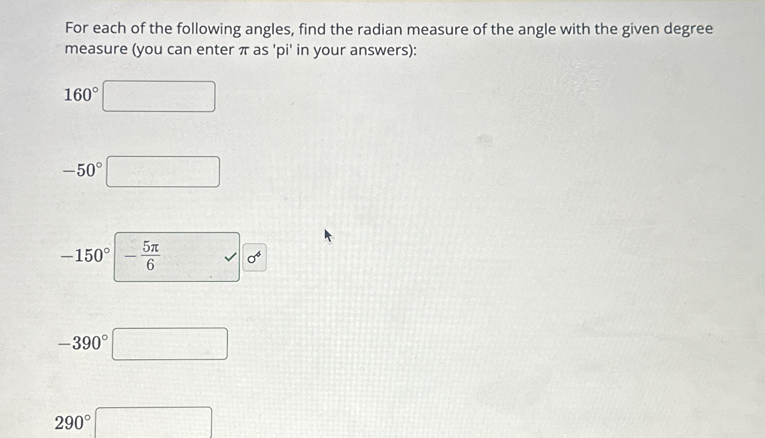 Solved For each of the following angles, find the radian | Chegg.com