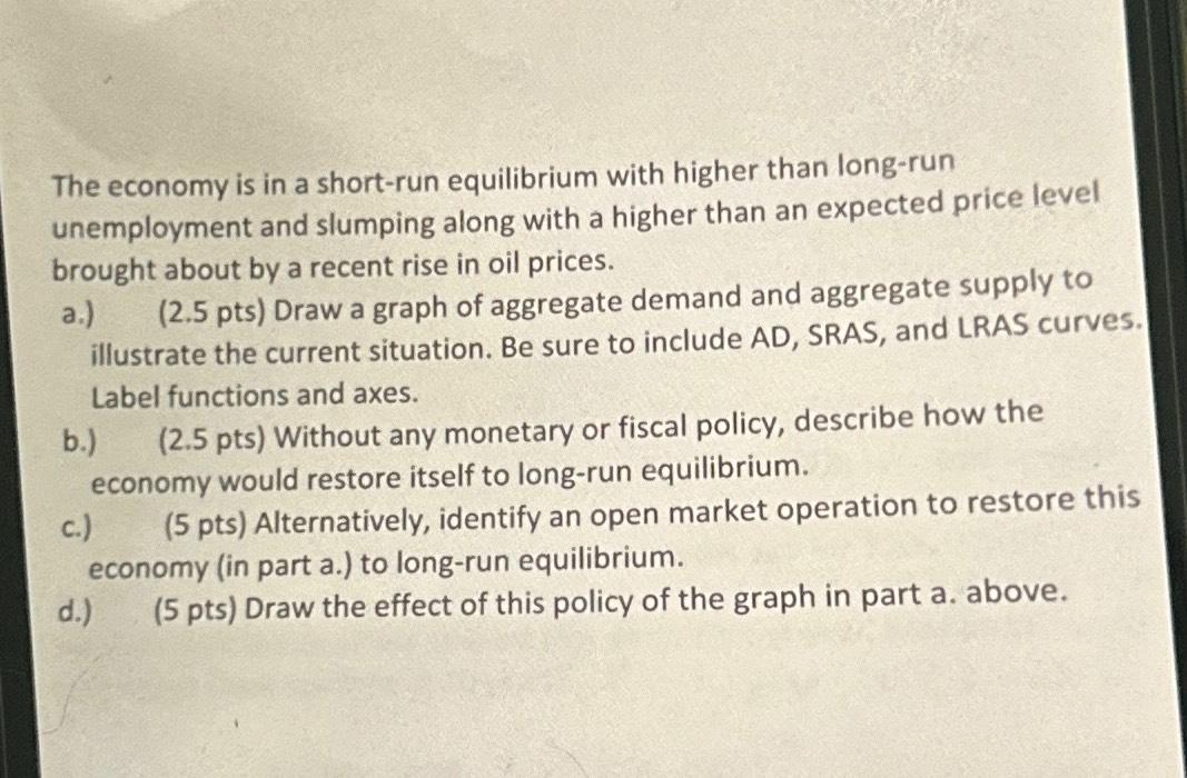 Solved The economy is in a short-run equilibrium with higher | Chegg.com