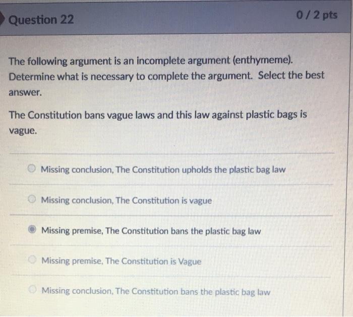 Solved Question 22 0/2 pts The following argument is an | Chegg.com