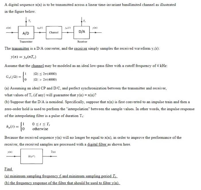 Solved A digital sequence x(n) is to be transmitted across a | Chegg.com