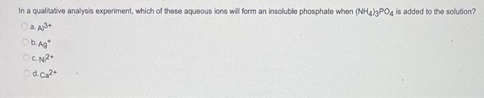 Solved In a qualitative analysis experiment, which of these | Chegg.com