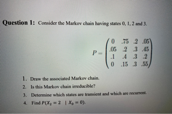 Solved Question 1: Consider the Markov chain having states | Chegg.com