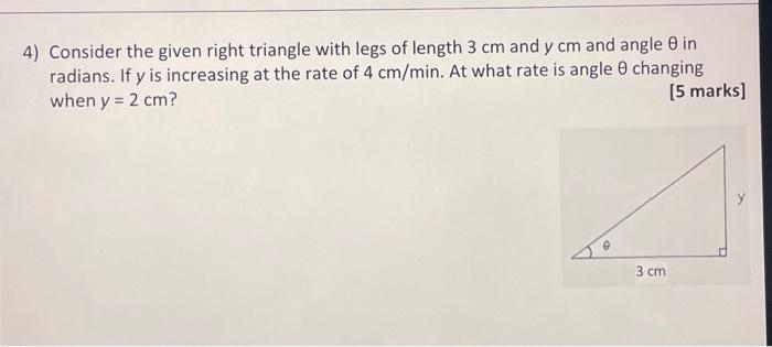 Solved 7) Consider the given right triangle with legs of | Chegg.com