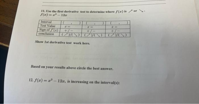 Solved 11. Use the first derivative test to determine where | Chegg.com