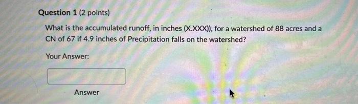 Solved What is the accumulated runoff, in inches (X.XXXX)), | Chegg.com