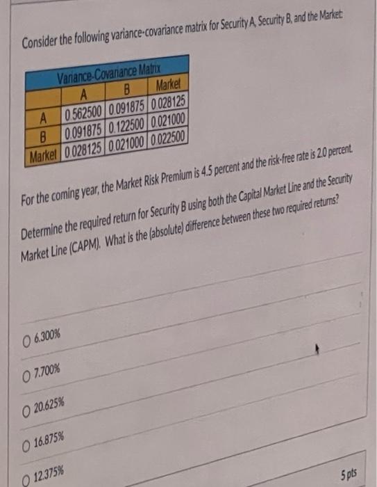 Solved Consider the following variance-covariance matrix for | Chegg.com