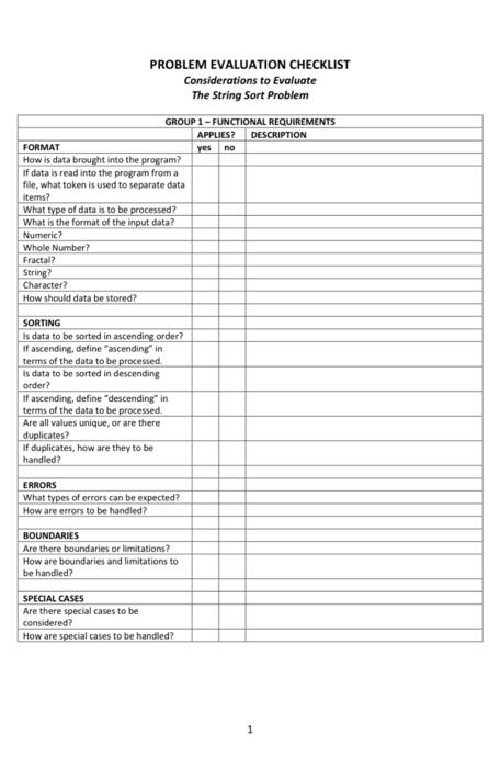 Solved 6 PROBLEM EVALUATION CHECKLIST Considerations to | Chegg.com