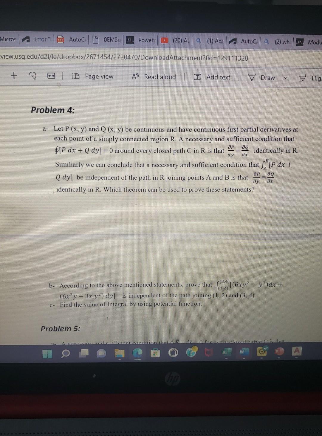 a- Let P(x,y) and Q(x,y) be continuous and have | Chegg.com