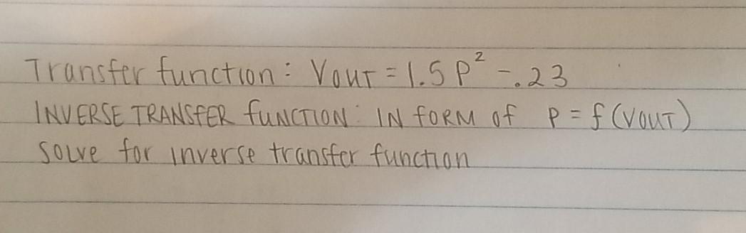 Solved 2 Transfer function Vour = 1.5P²-.23 INVERSE TRANSFER | Chegg.com
