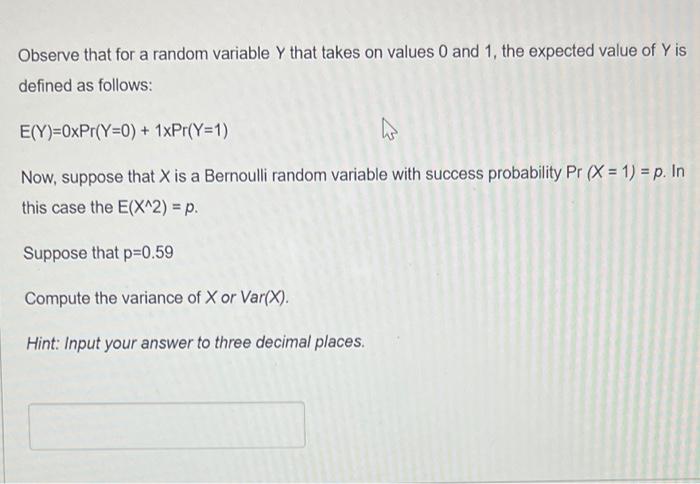 Solved Observe that for a random variable Y that takes on | Chegg.com