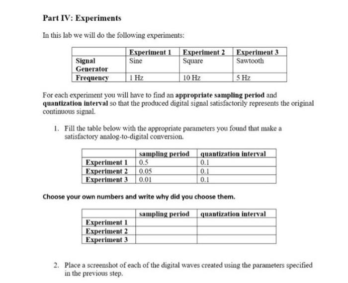 Solved Part Iv Experiments In This Lab We Will Do The 