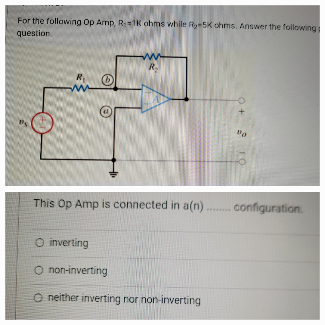 Solved For the following Op Amp, R1=1K ﻿ohms while R2=5K | Chegg.com