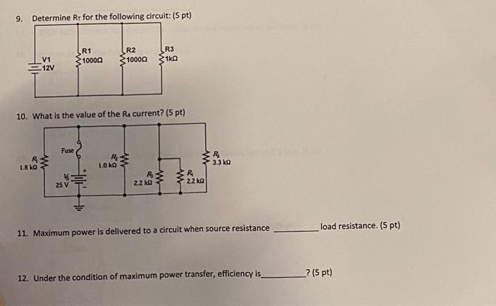 Solved 9. Determine Rt for the following circuit: (5 pt) R1 | Chegg.com