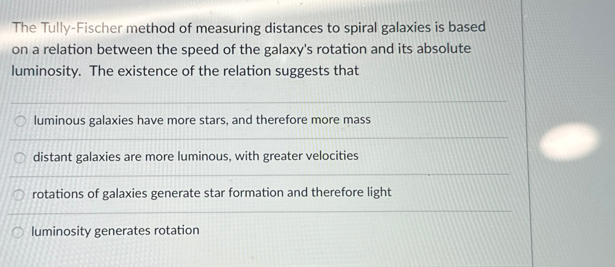 Solved The Tully-Fischer method of measuring distances to | Chegg.com