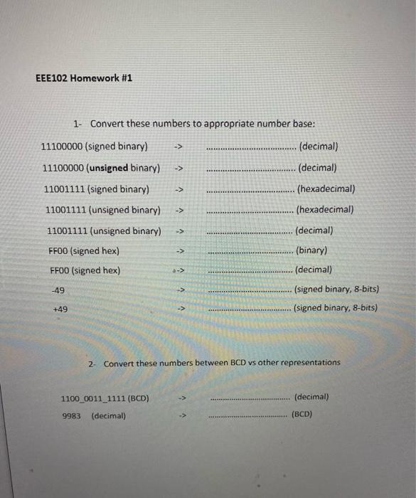 Solved 1 Convert These Numbers To Appropriate Number Base