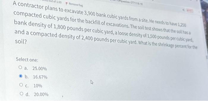 Solved A contractor plans to excavate 3,900 bank cubic yards | Chegg.com