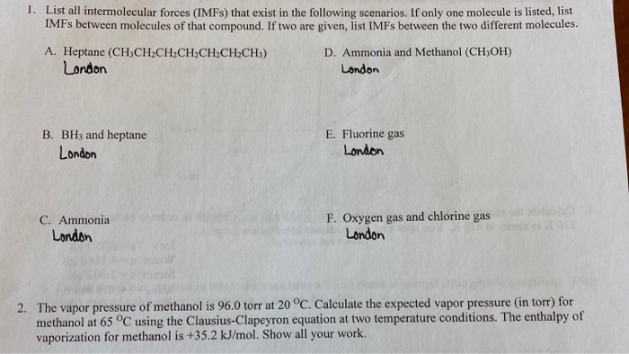 Solved 1. List all intermolecular forces (IMFs) that exist | Chegg.com