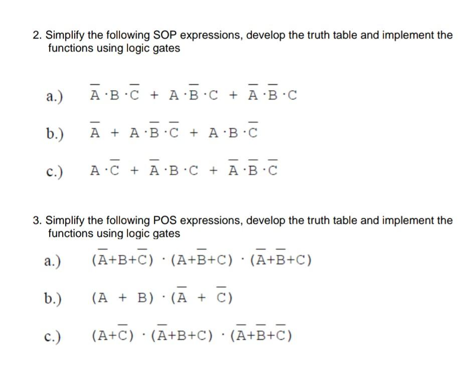 Solved 2. Simplify the following SOP expressions, develop | Chegg.com