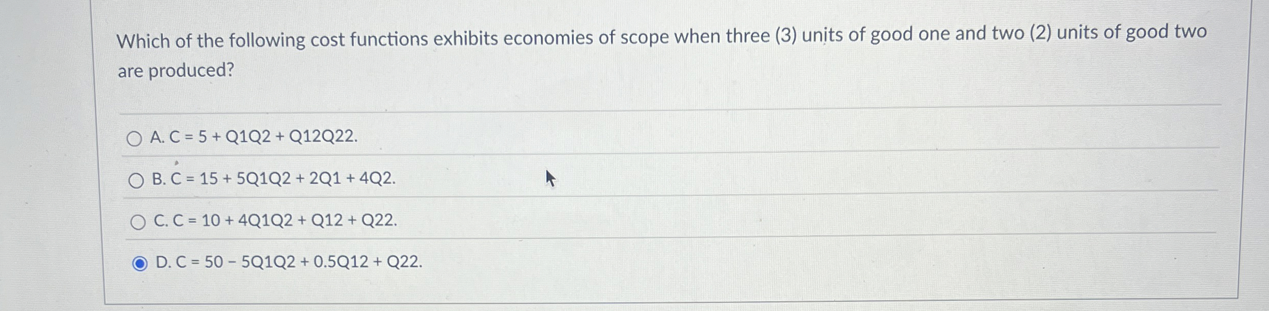 Solved Which of the following cost functions exhibits | Chegg.com