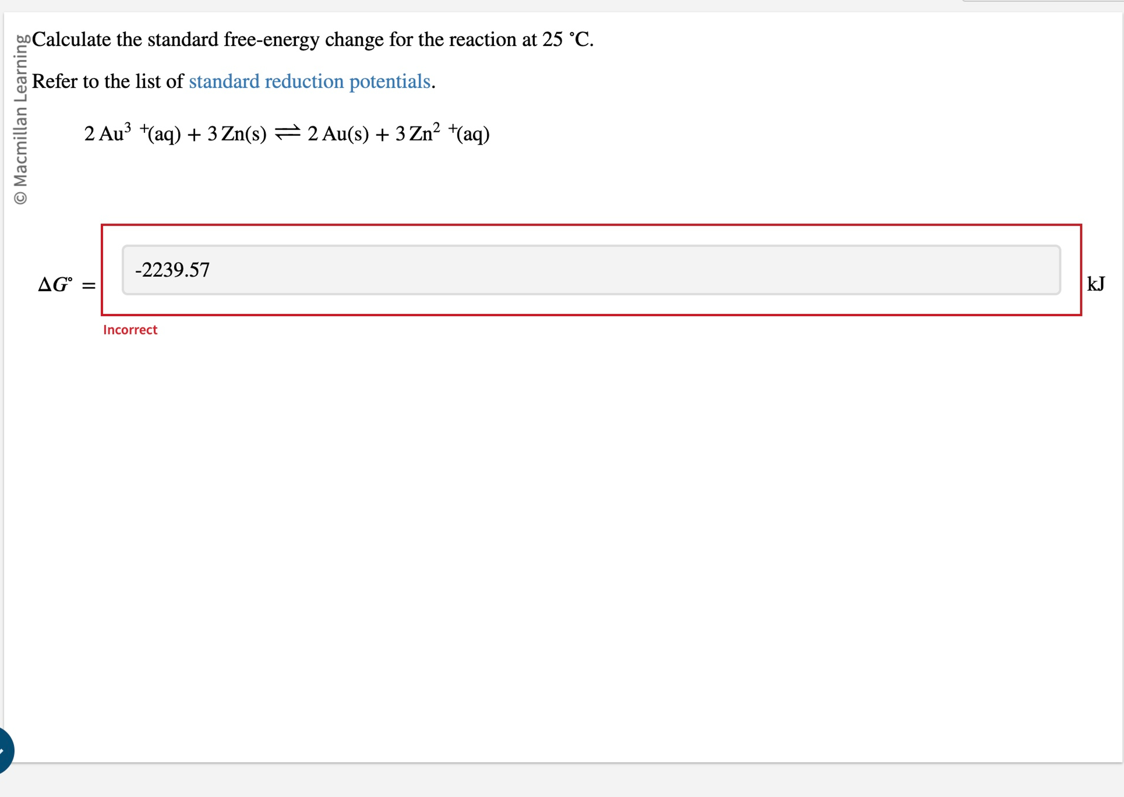 Solved ?5∞ ﻿Calculate the standard free-energy change for | Chegg.com