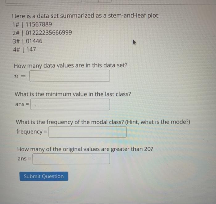 Solved Here is a data set summarized as a stem-and-leaf | Chegg.com